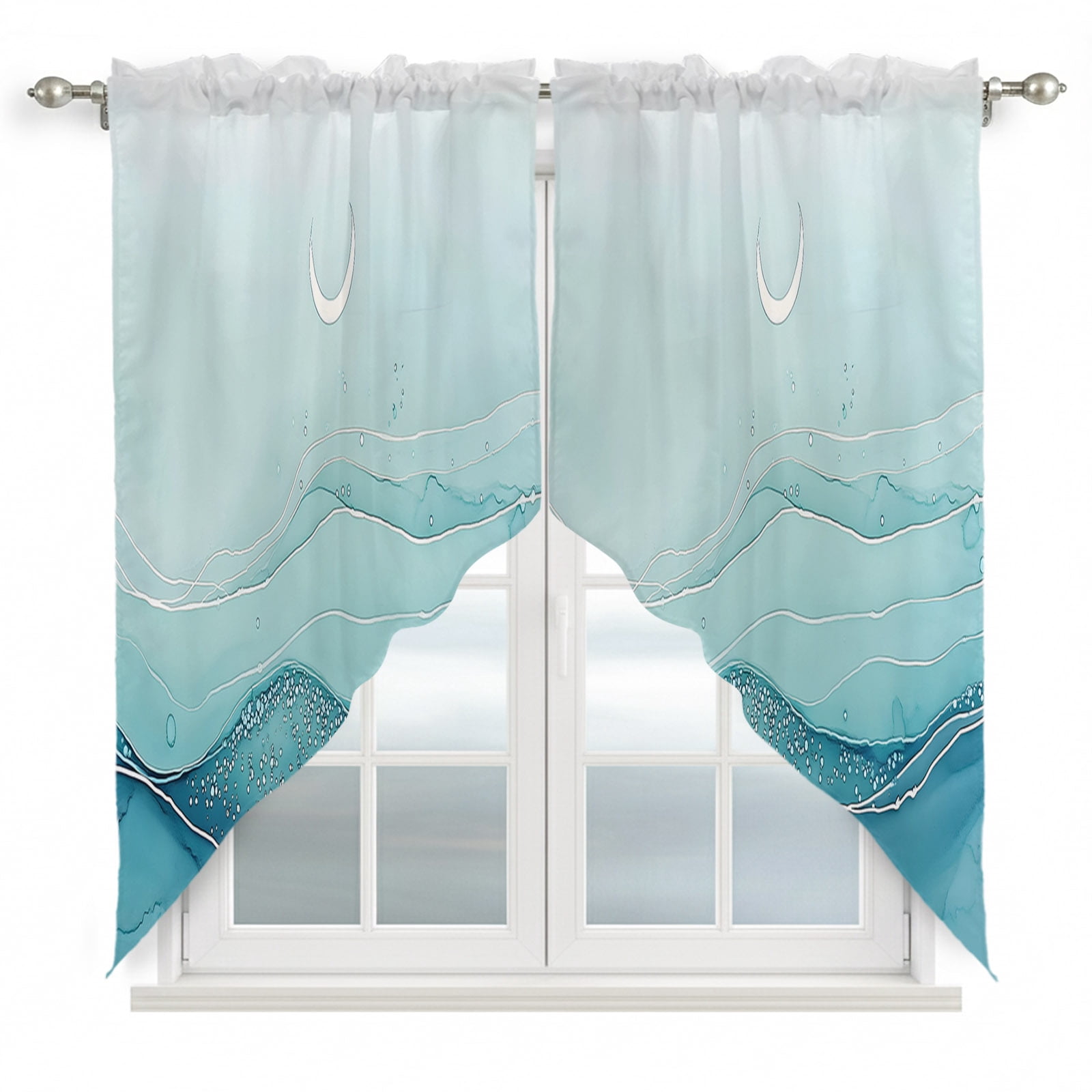 Abstract Ombre Blue Ocean Wave Swag Valances for Windows 36 inches Long ...