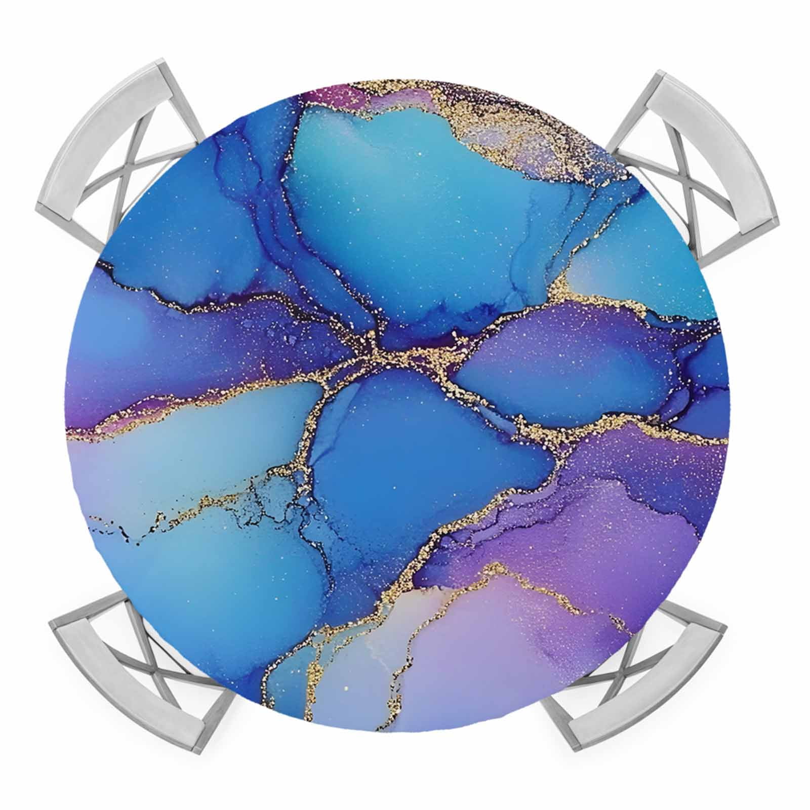 Abstract Ombre Blue Purple Marble Round Fitted Tablecloth with Elastic ...