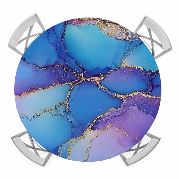 Abstract Ombre Blue Purple Marble Round Fitted Tablecloth with Elastic ...