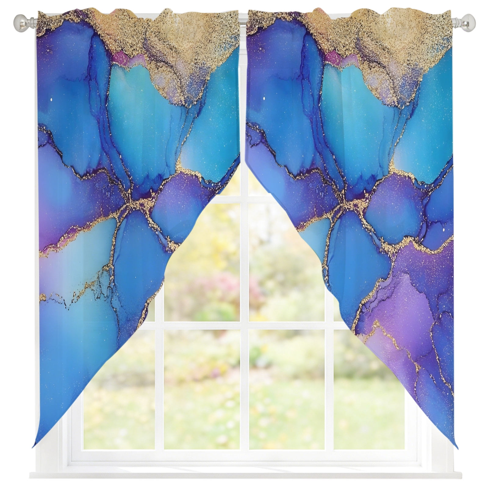 Abstract Ombre Blue Purple Marble Sheer Curtains Swag Valances for ...