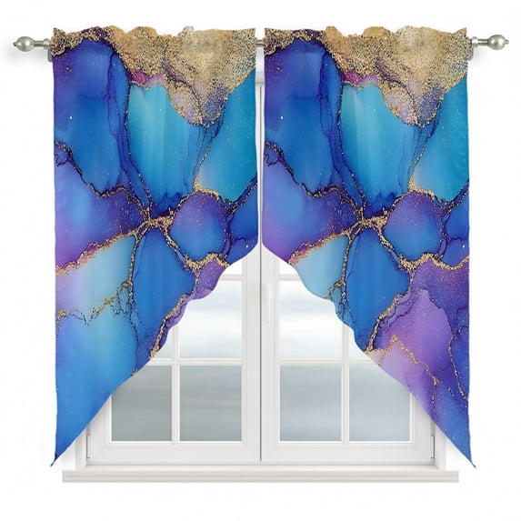 Abstract Ombre Blue Purple Marble Swag Curtain Valance for Window 2 ...
