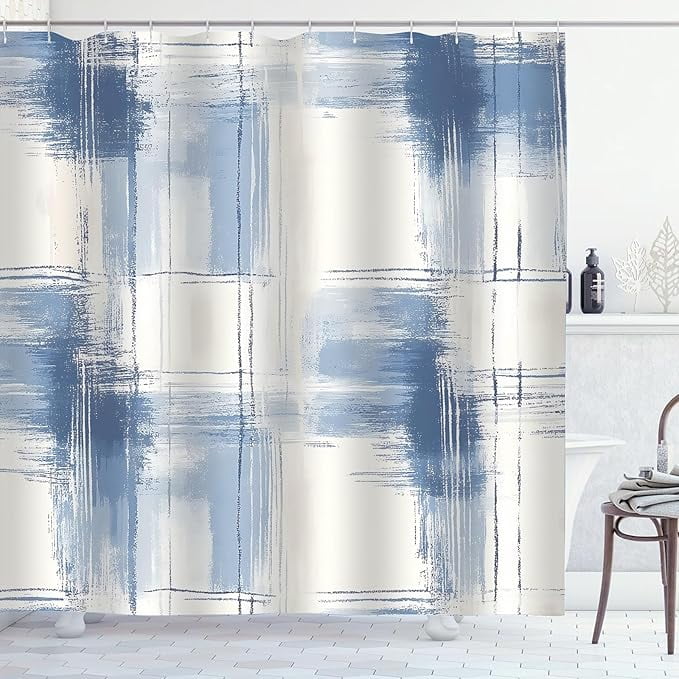 Abstract Ombre Blue Shower Curtain Modren Chic Art Painting Bathroom Curtains Waterproof ...