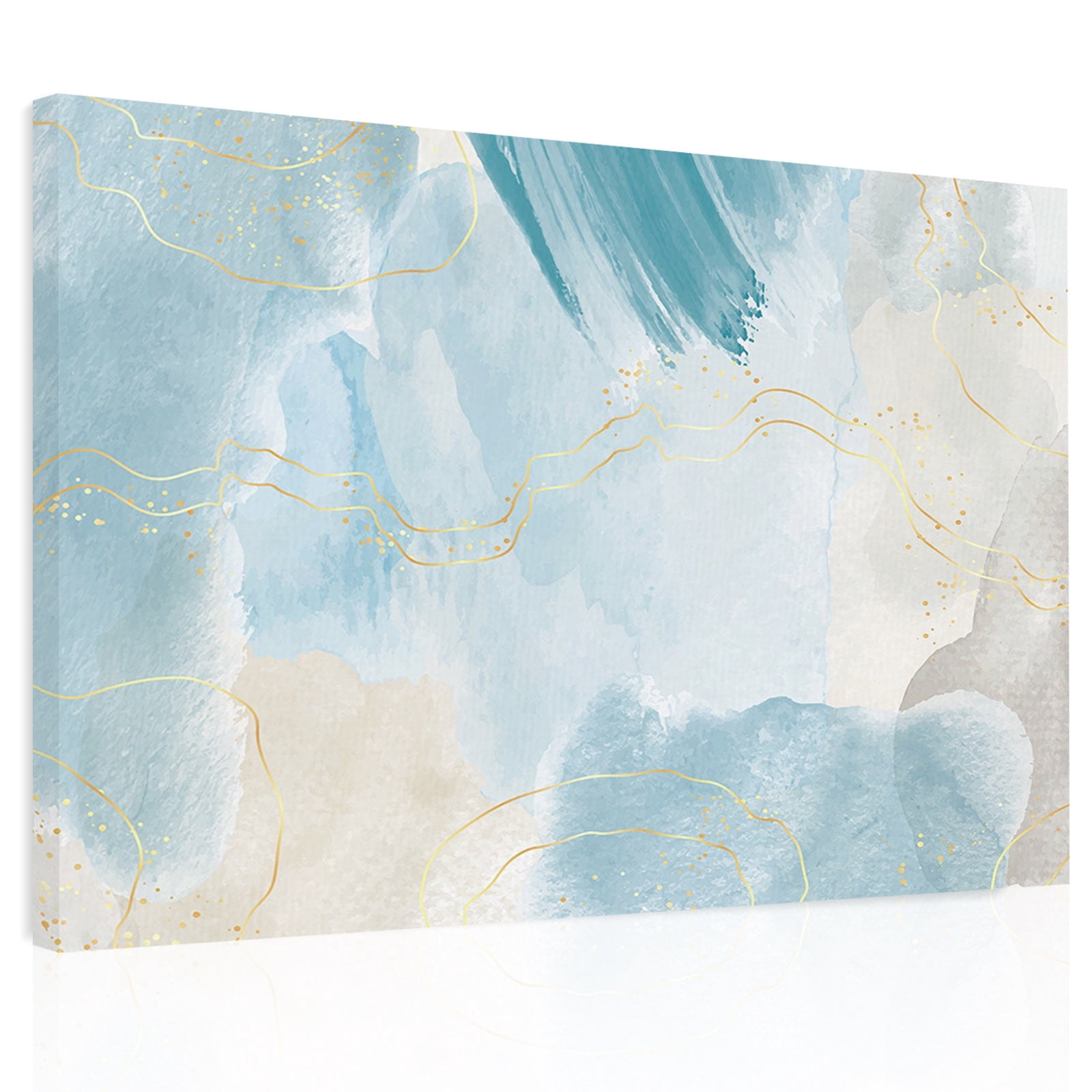 Abstract Ombre Canvas Print Wall Art, Blue Marble Texture with Golden ...