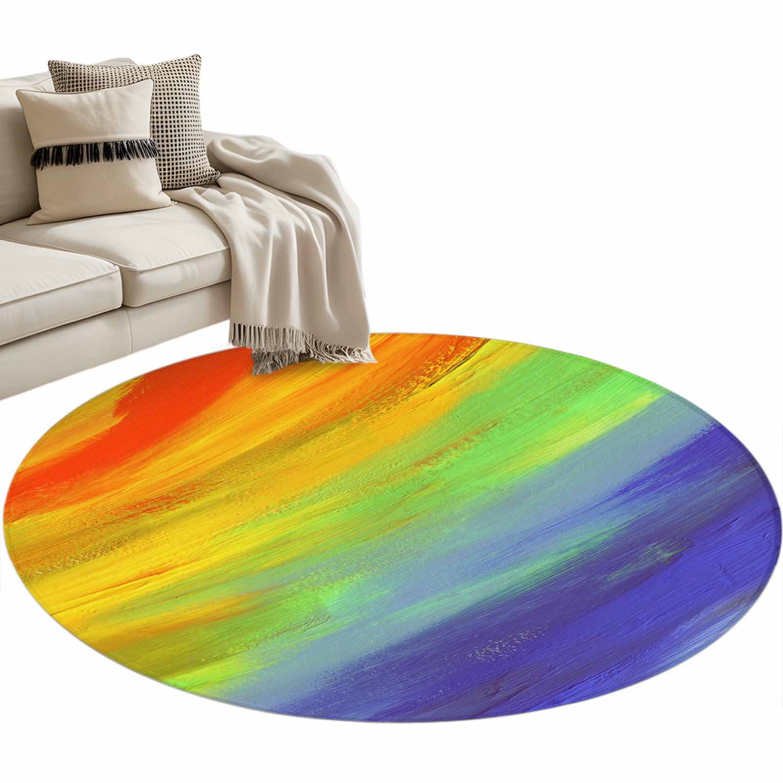 Abstract Ombre Colored, Round Area Rug 4ft, Rainbow Watercolor Painting ...