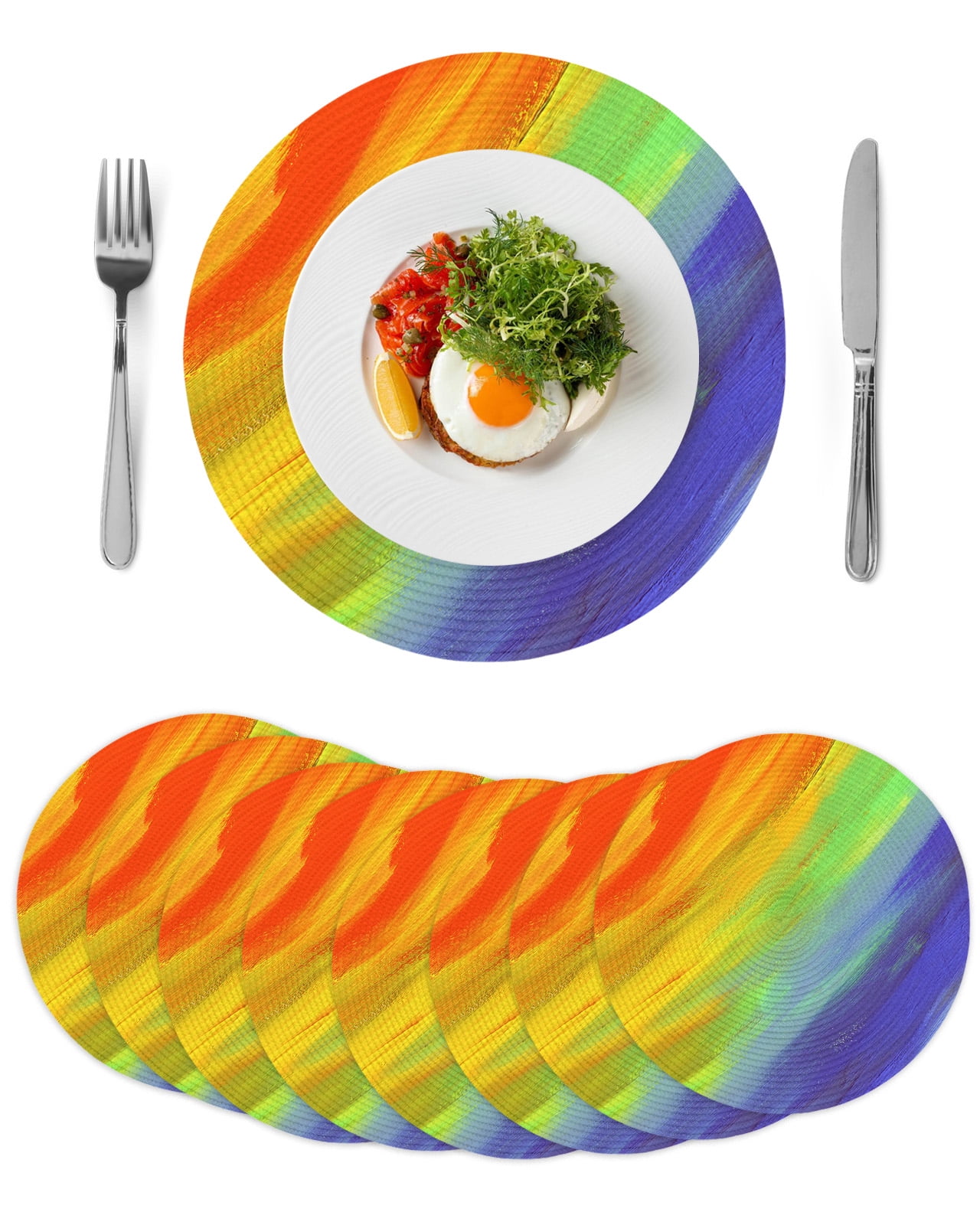 Abstract Ombre Colored,Round Placemats Set of 8 for Dinning Tables,Heat ...