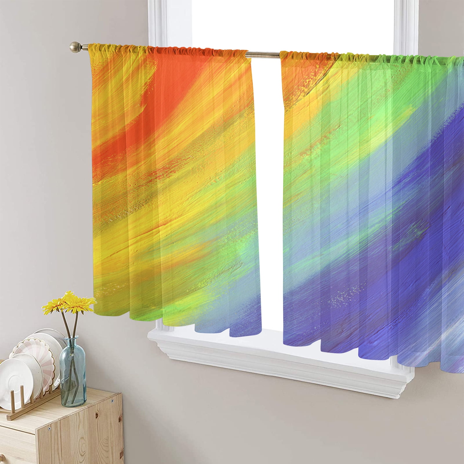 Abstract Ombre Colored, Sheer Curtains 54 Inches Length 2 Panels Set ...