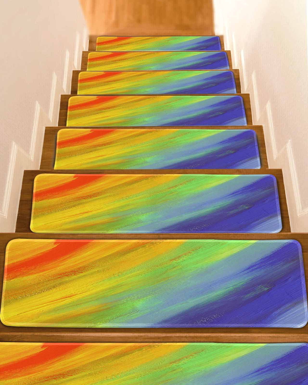 Abstract Ombre Colored, Stair Treads for Wooden Steps Indoor Runner Rug ...