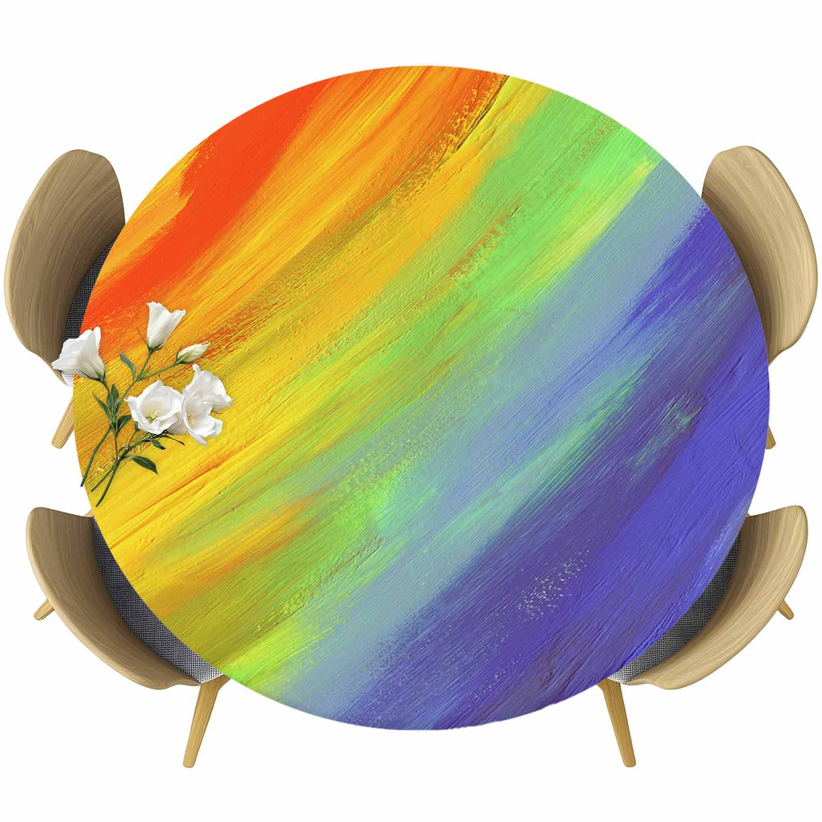 Abstract Ombre Colored Table Cloth, Round Fitted Tablecloths with ...