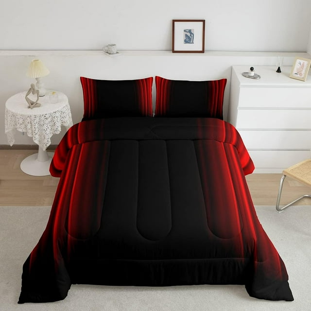 Teen Youth Abstract Ombre Comforter Set, Red and Black Bedding Decor ...