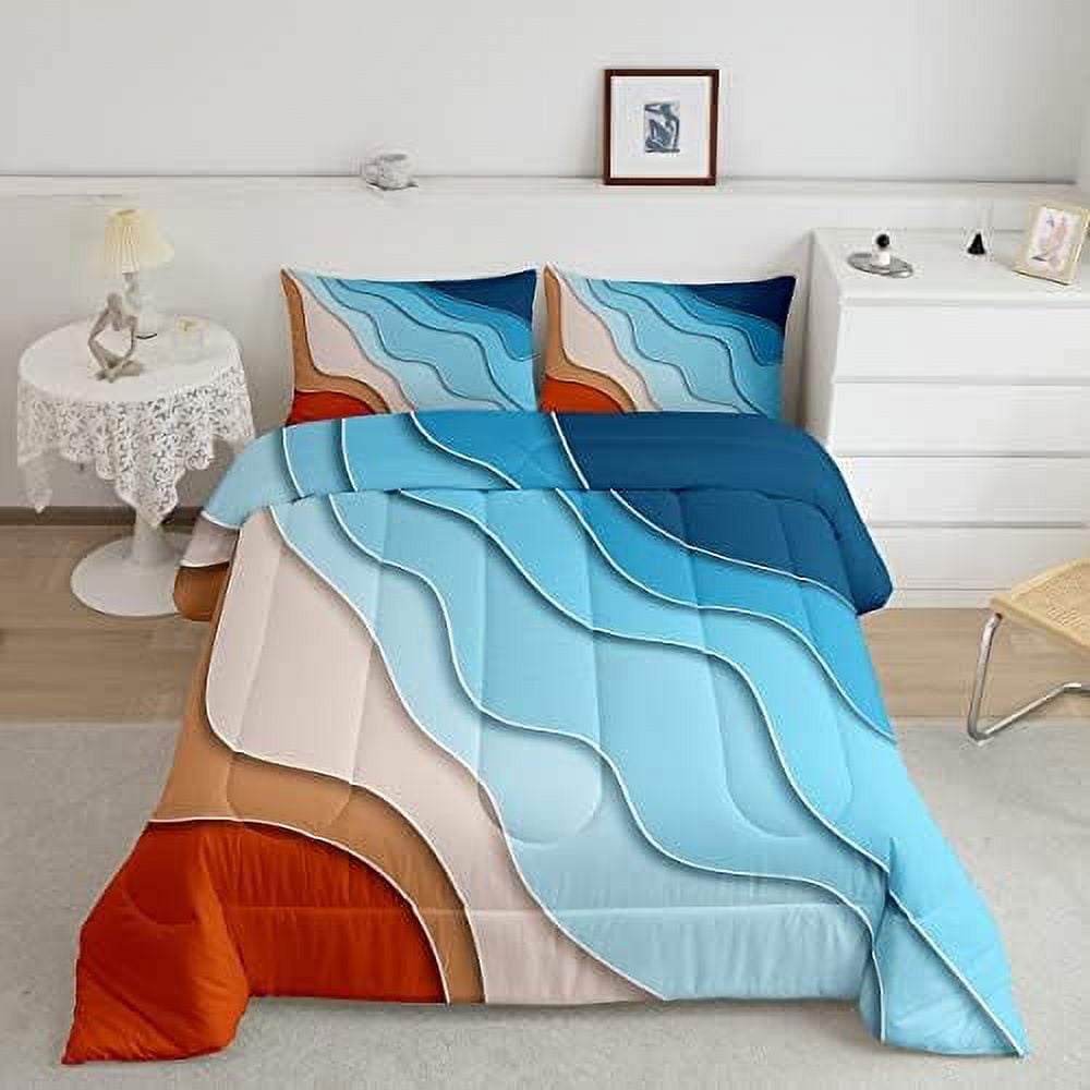 Abstract Ombre Comforter Set Ocean Waves Bed Set Bedding Decor Gradient ...
