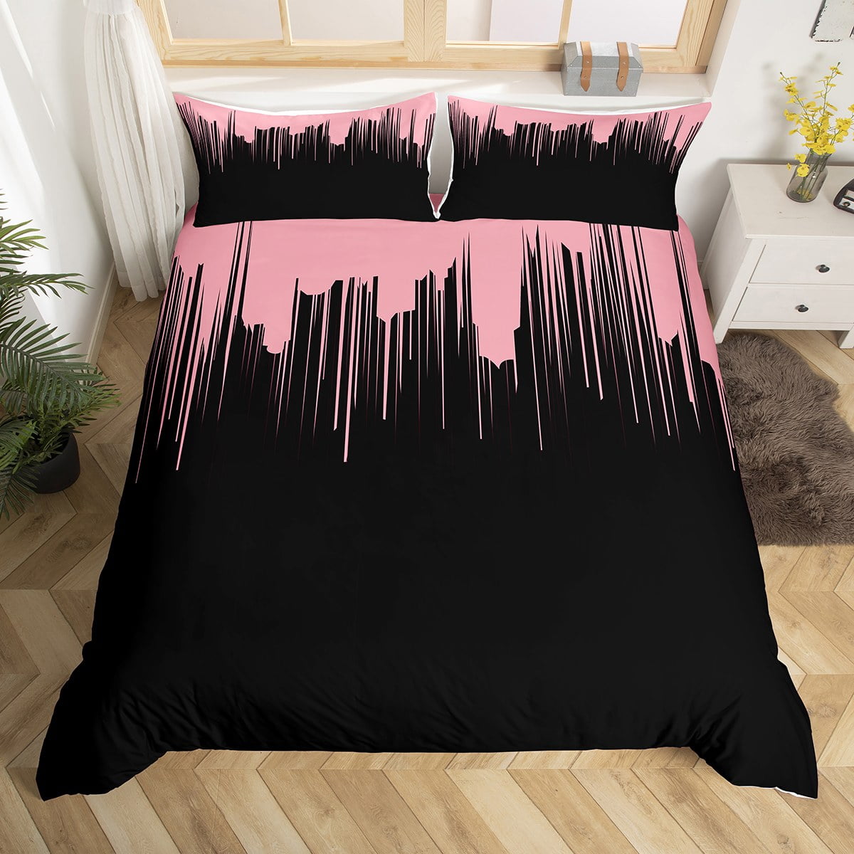 Abstract Ombre Duvet Cover Teens Light Pink and Black Bedding Set Twin ...