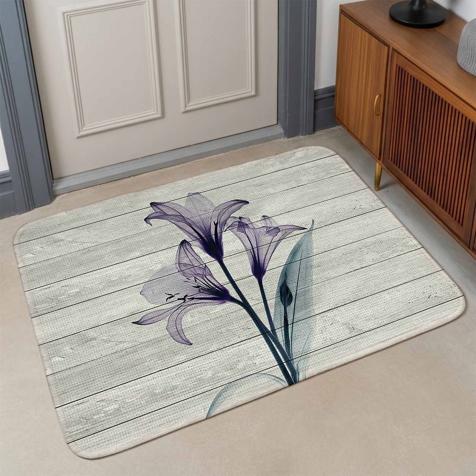 Abstract Ombre Front Door Mat Indoor Entrance, Purple Lily Wood Grain ...