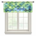 Abstract Ombre Green Blue Semi Sheer Valance Curtains Geometric Art ...