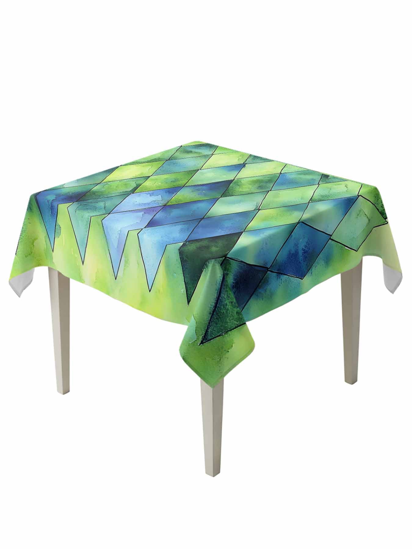 Abstract Ombre Green Blue Table Cloth 54x54 Inch Square, Geometric Art ...