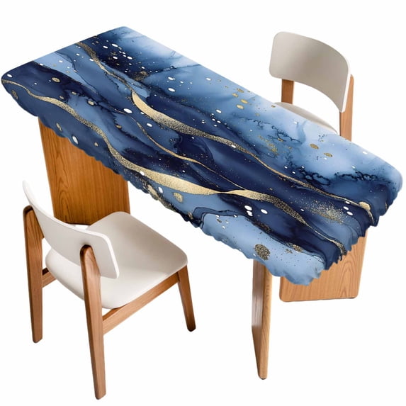 Abstract Ombre Navy Blue Gold Marble Fitted Rectangle Tablecloth 32" x ...