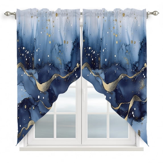 Abstract Ombre Navy Blue Gold Marble Swag Valances for Windows 63 ...