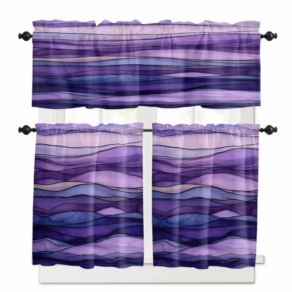 Abstract Ombre Purple Wave Kitchen Curtains Valances and Tiers Set of 3 ...