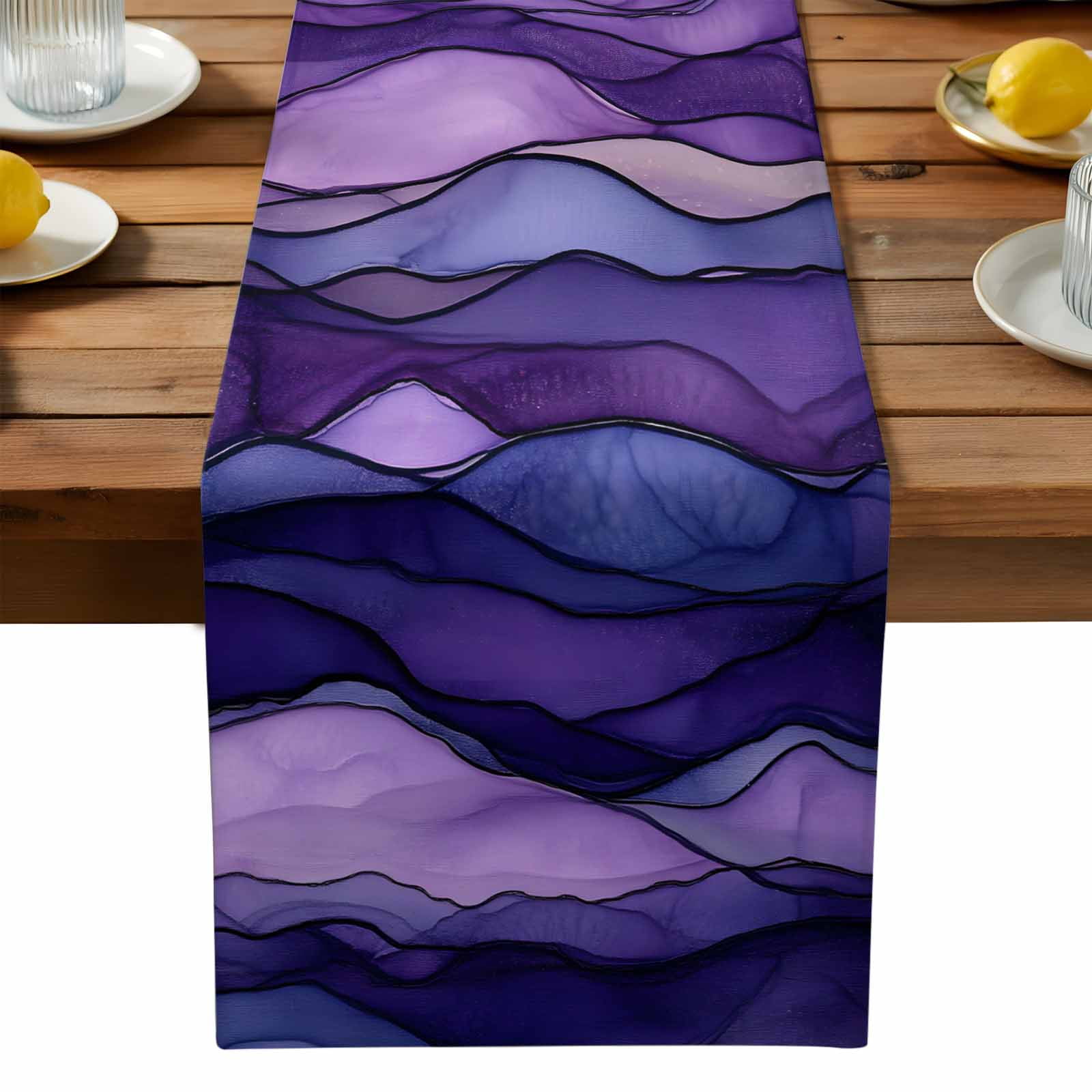 Abstract Ombre Purple Wave Table Runner, Purple Stripes Kitchen Table ...