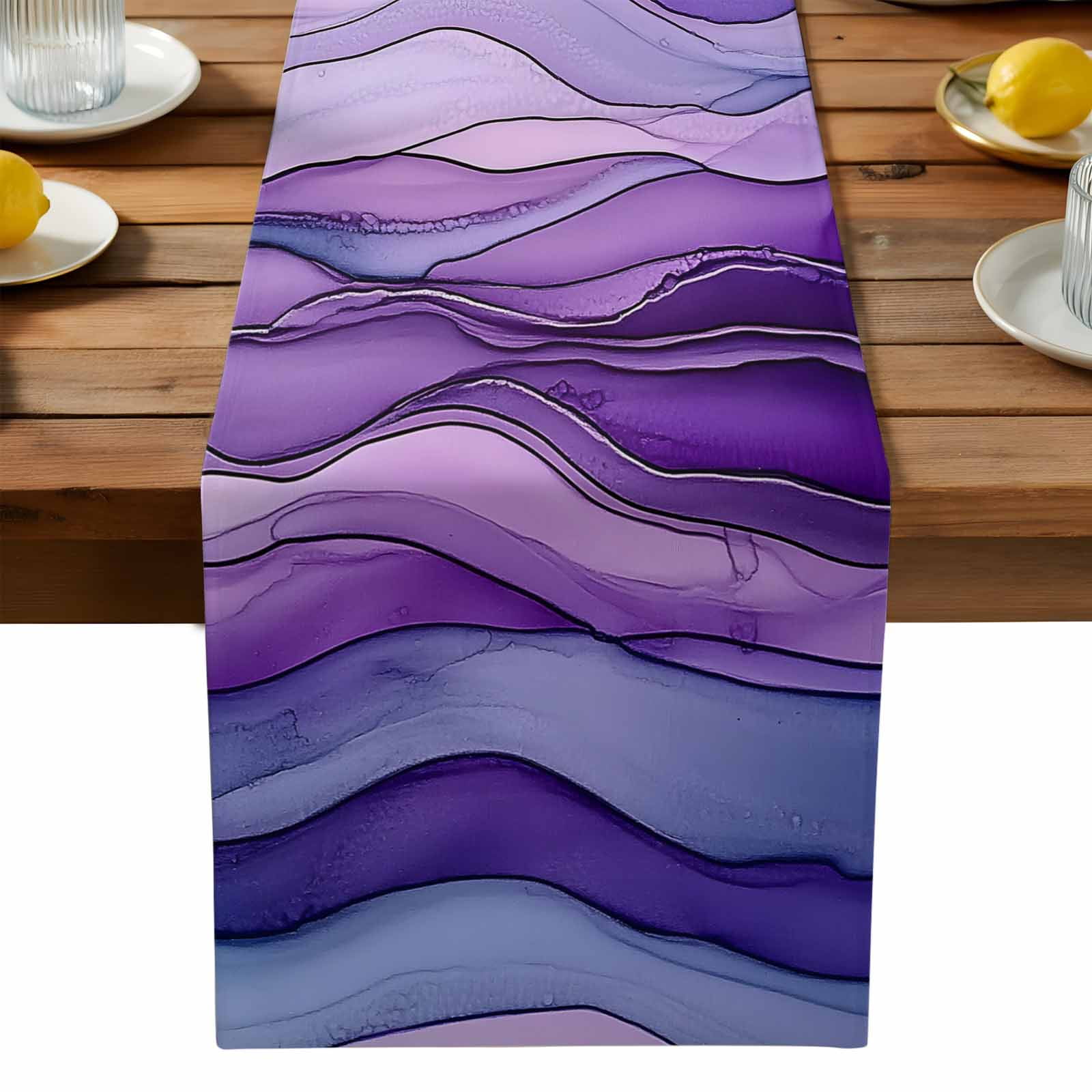 Abstract Ombre Purple Wave Table Runner, Purple Strips Kitchen Table ...