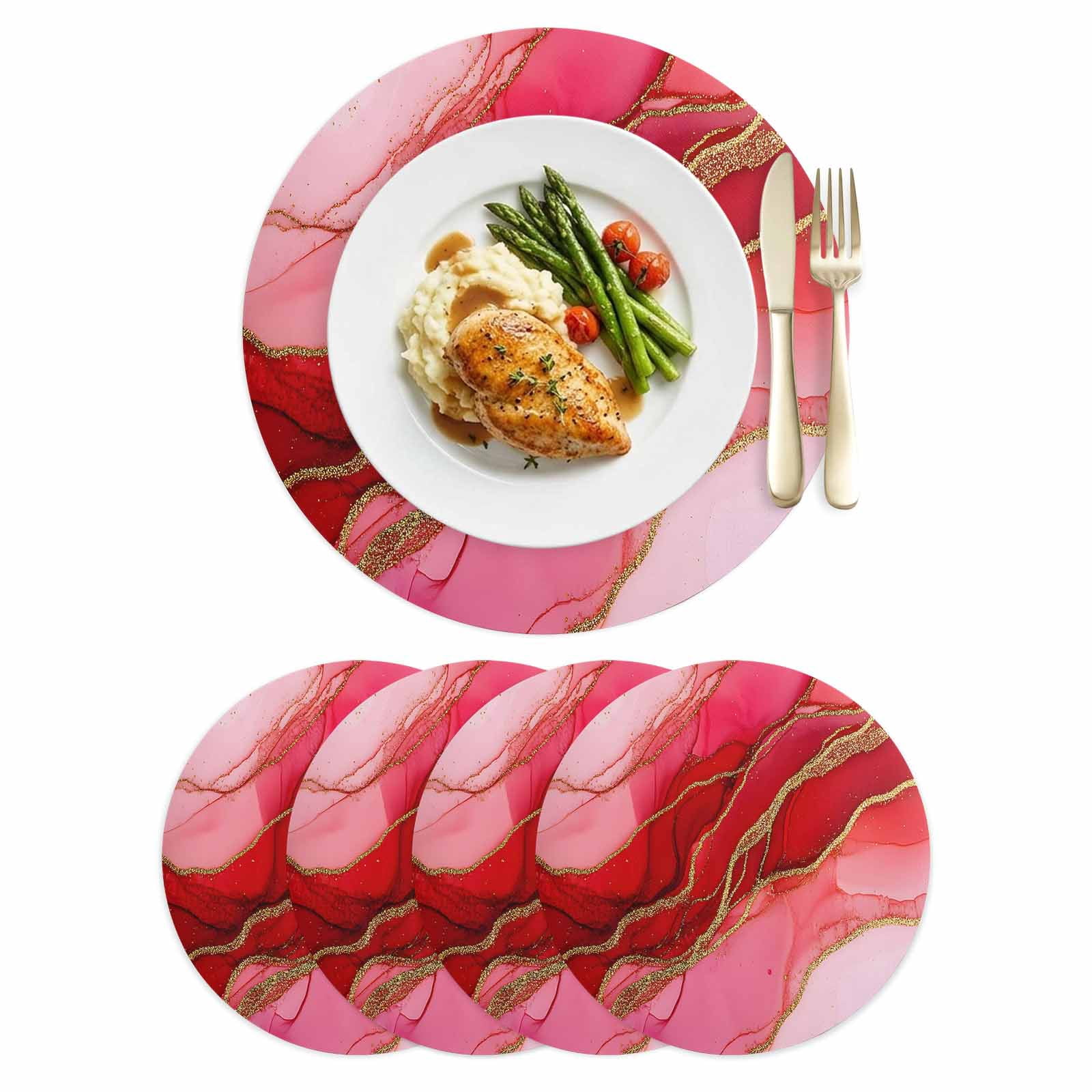 Abstract Ombre Red Marble Texture Leather Placemats Set of 4, 15 Inch ...
