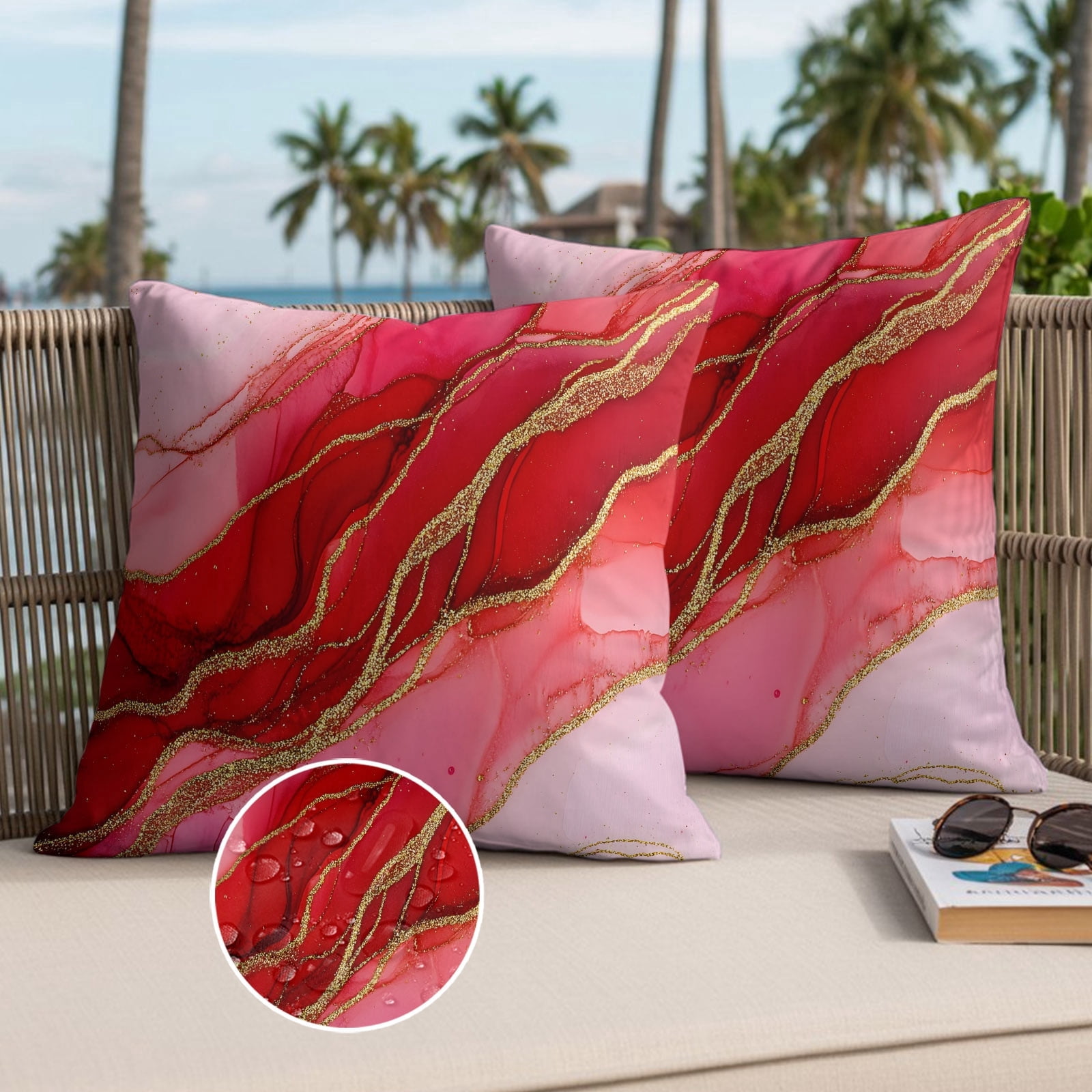 Abstract Ombre Red Marble Texture Outdoor Waterproof Throw Pillow ...