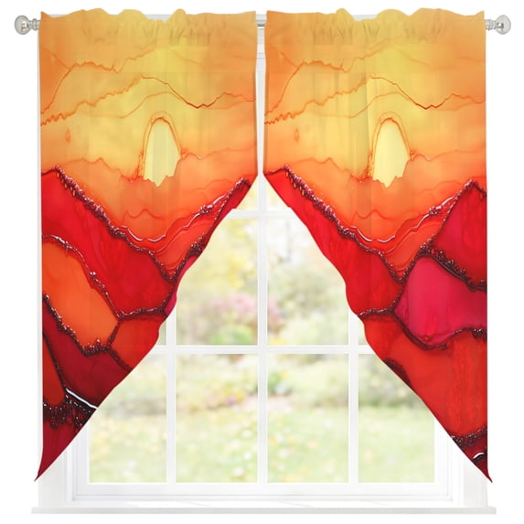 Abstract Ombre Red Wave Ocean Sheer Curtains Swag Valances for Windows ...