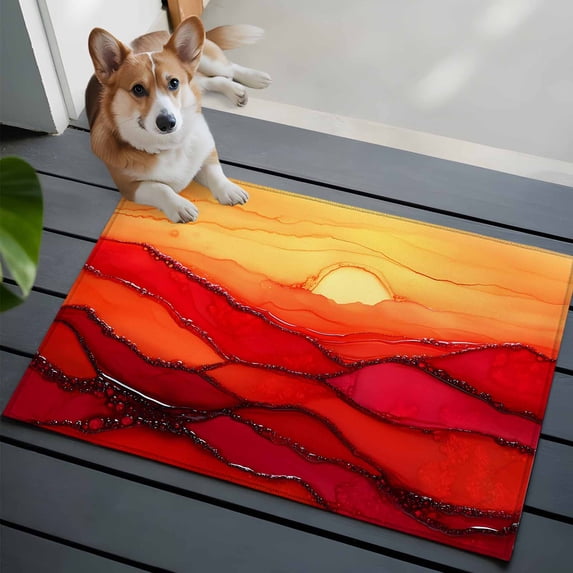 Abstract Ombre Red Wave Ocean Washable Area Rug 2x3 Sky Modern Art Low ...