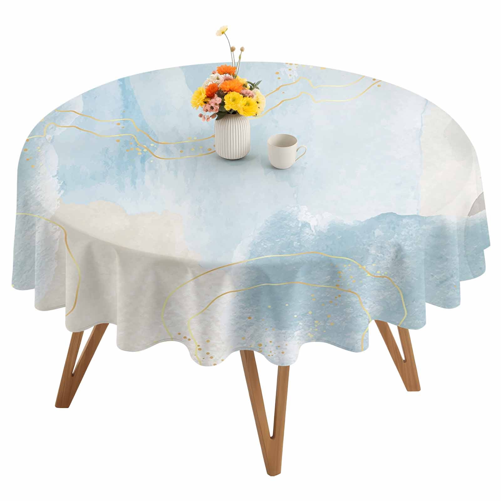 Abstract Ombre Round Tablecloth 54 inches Blue Marble Texture with ...