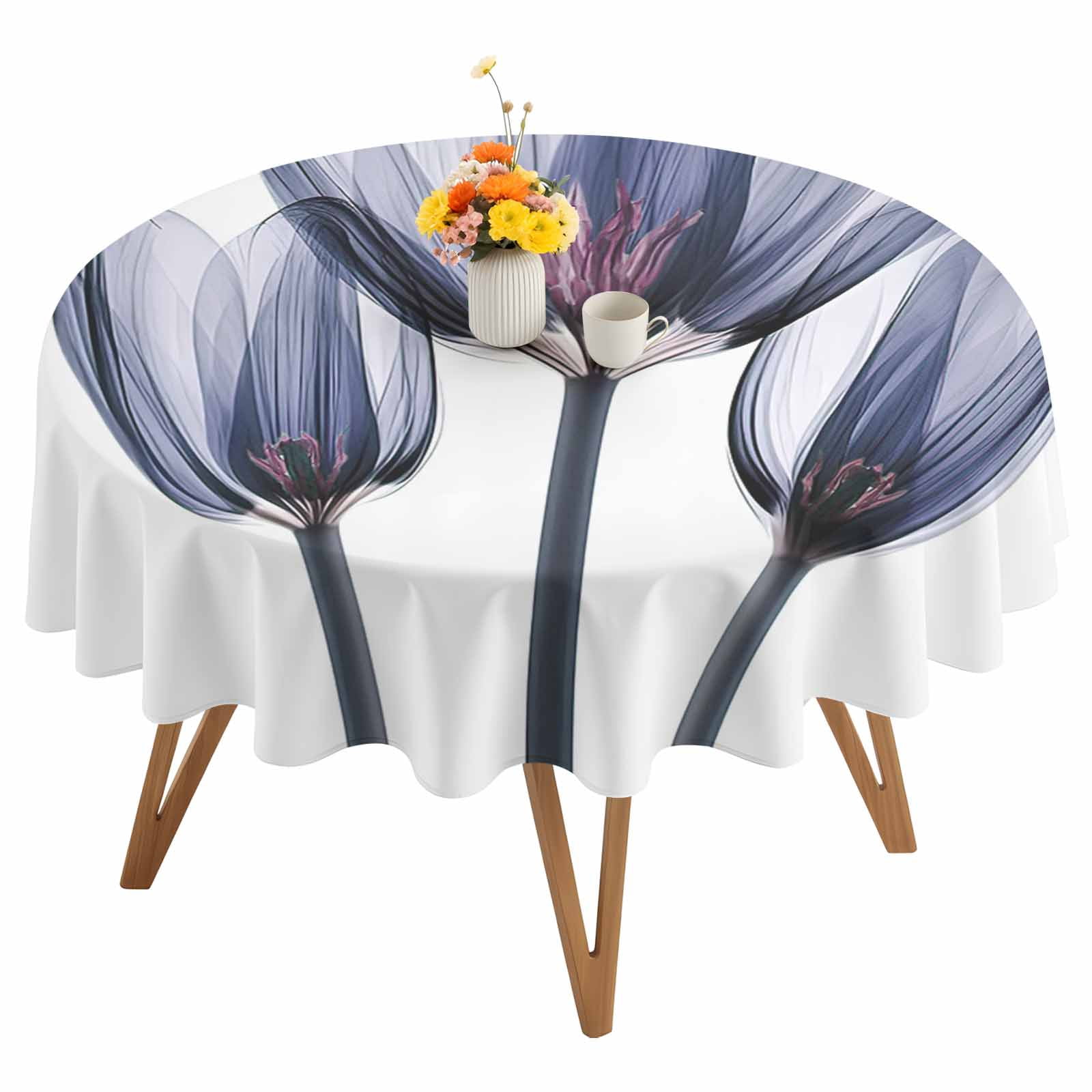 Abstract Ombre Round Tablecloth 60 inches Blue Tulip Ray White ...