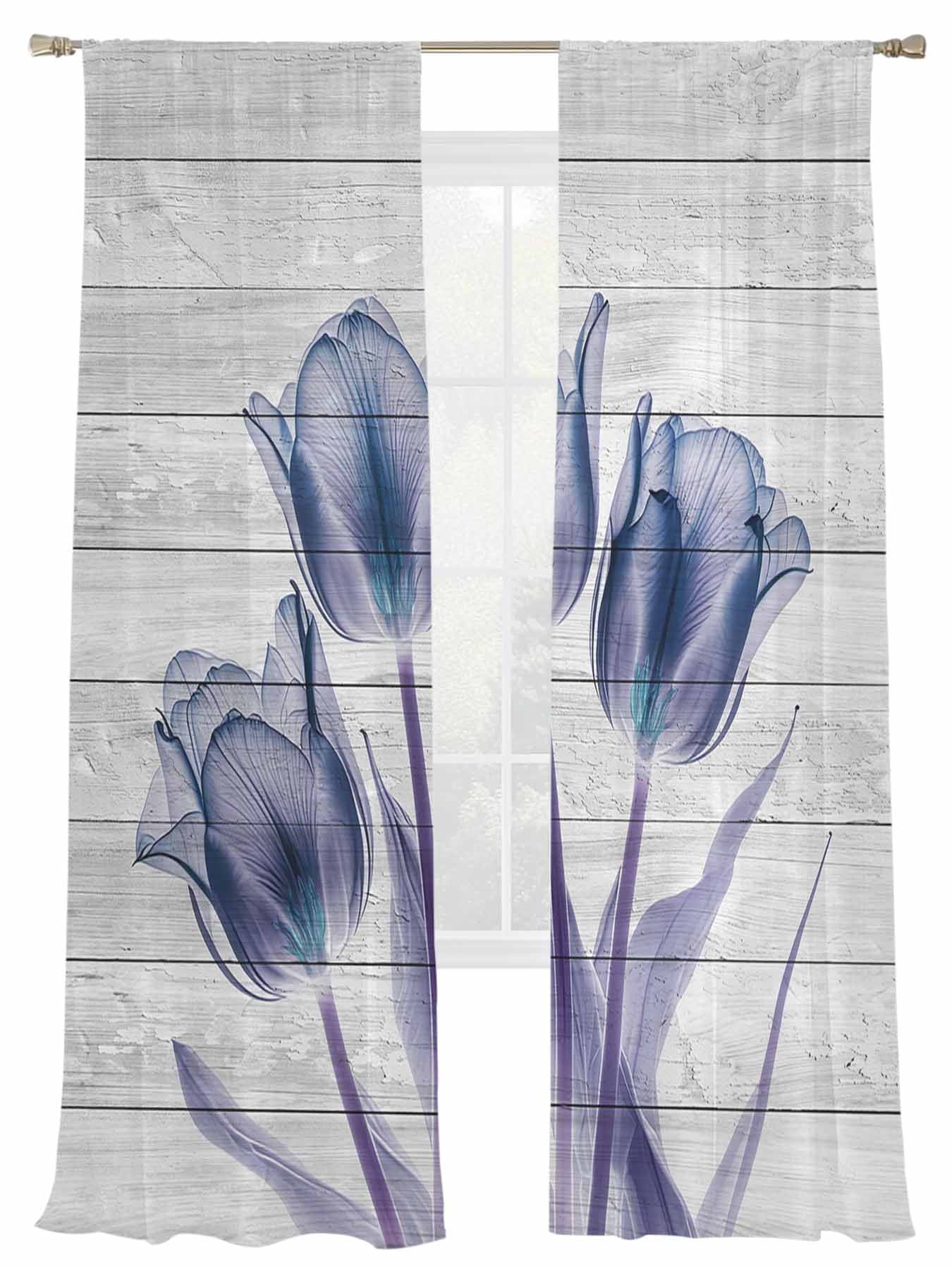 Abstract Ombre Sheer Curtains 2 Panels Set Blue Tulip Ray Grey Wood ...