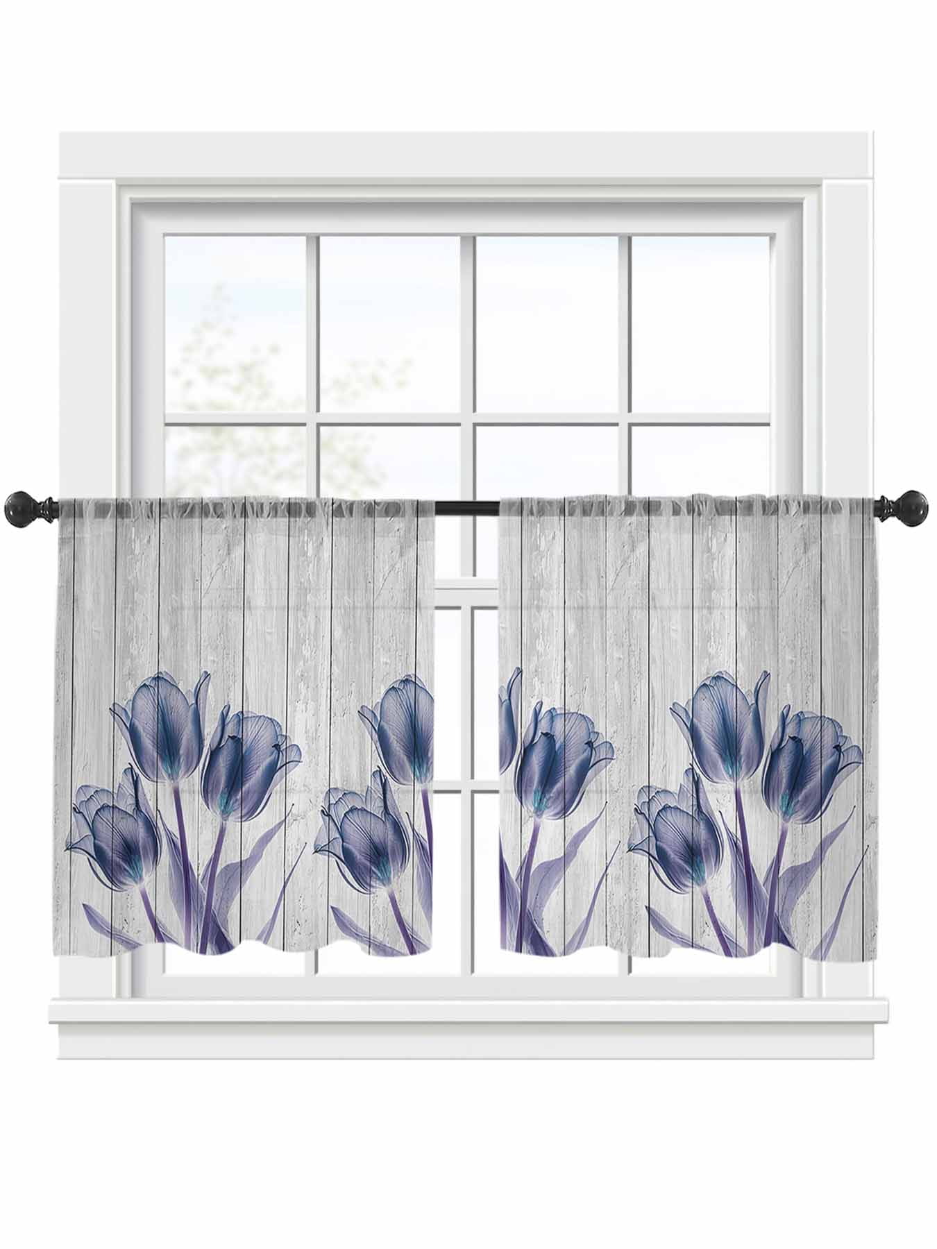 Abstract Ombre Sheer Curtains 2 Panels Set Blue Tulip Ray Grey Wood ...