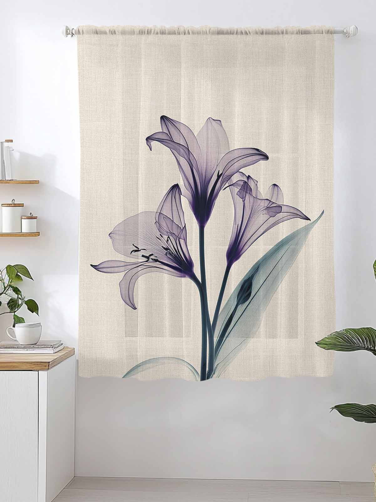 Abstract Ombre Sheer Curtains 72 Inch Long 1 Panel Purple Lily Beige ...