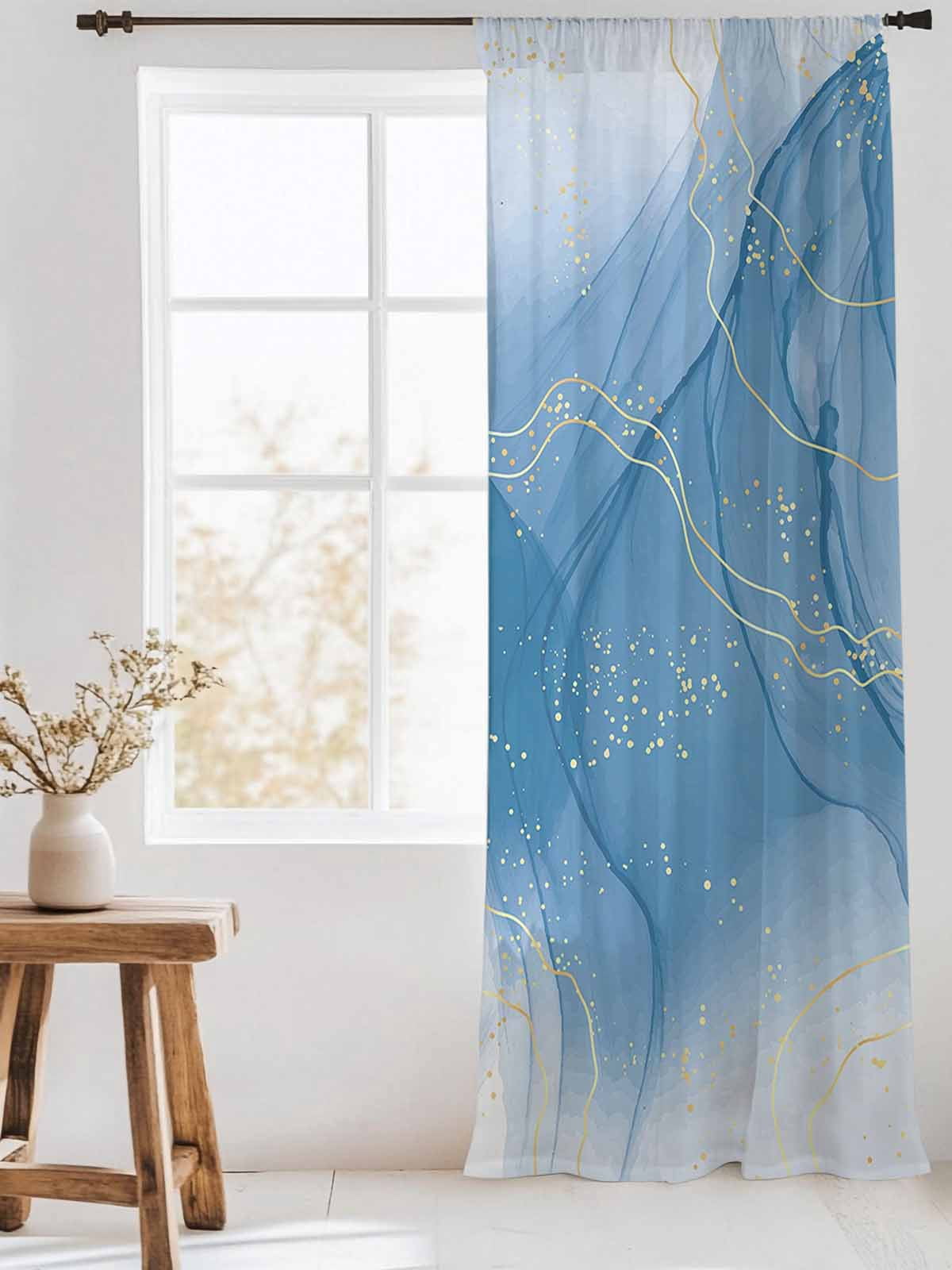 Abstract Ombre Sheer Curtains 84 Inch Long 1 Panel Light Blue Marble ...