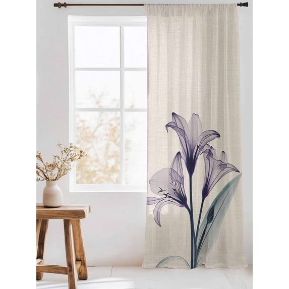 Abstract Ombre Sheer Curtains 84 Inch Long 1 Panel Purple Lily Beige ...