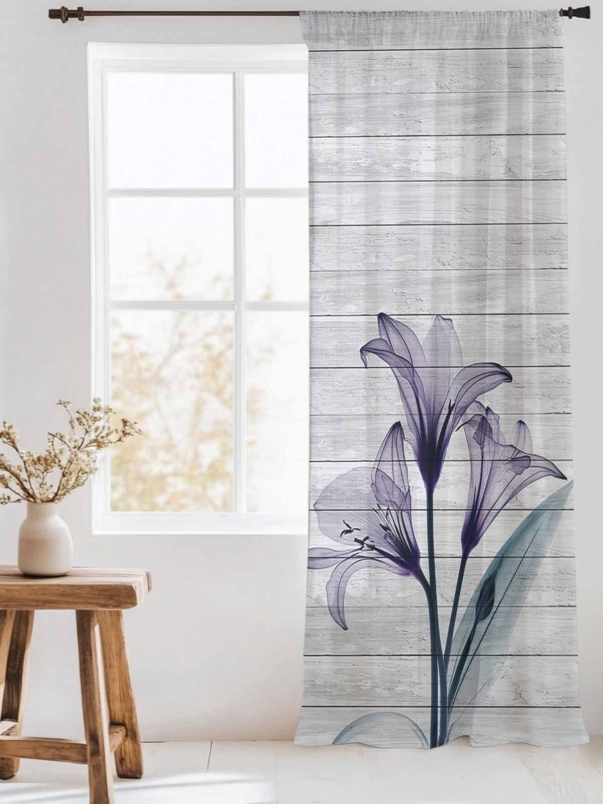 Abstract Ombre Sheer Curtains 96 Inch Long 1 Panel Purple Lily Wood ...