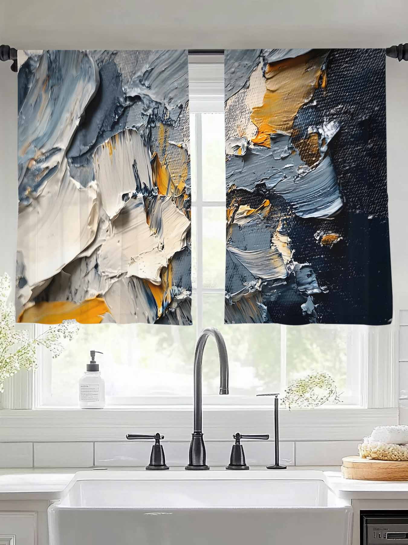 Abstract Ombre Sheer Curtains for Living Room Bedroom Modern Farmhouse Chic Oil Painting Sheer ...