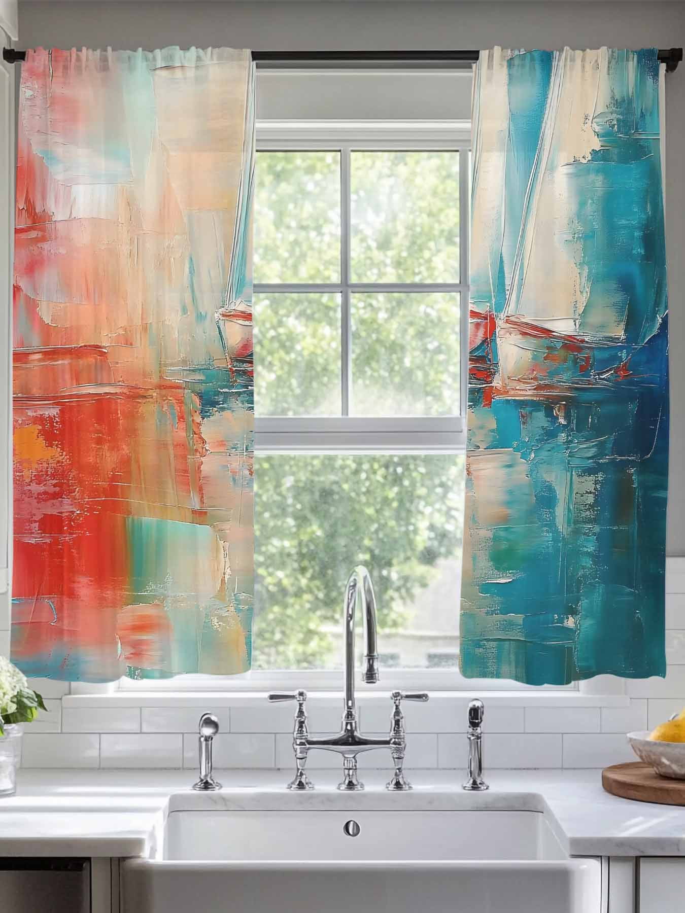 Abstract Ombre Sheer Curtains for Living Room Bedroom Vintage Chic ...