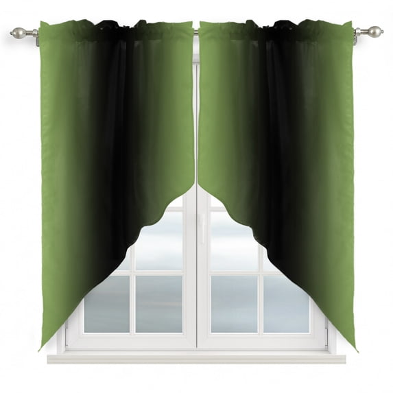 Abstract Ombre Swag Curtain Valance for Window 2 Panels Emerald Green ...