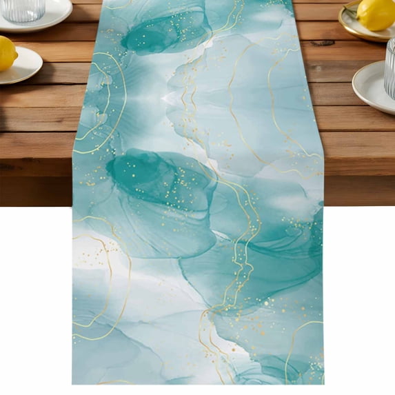 Abstract Ombre Table Runner, Green Marble Texture with Golden Line ...