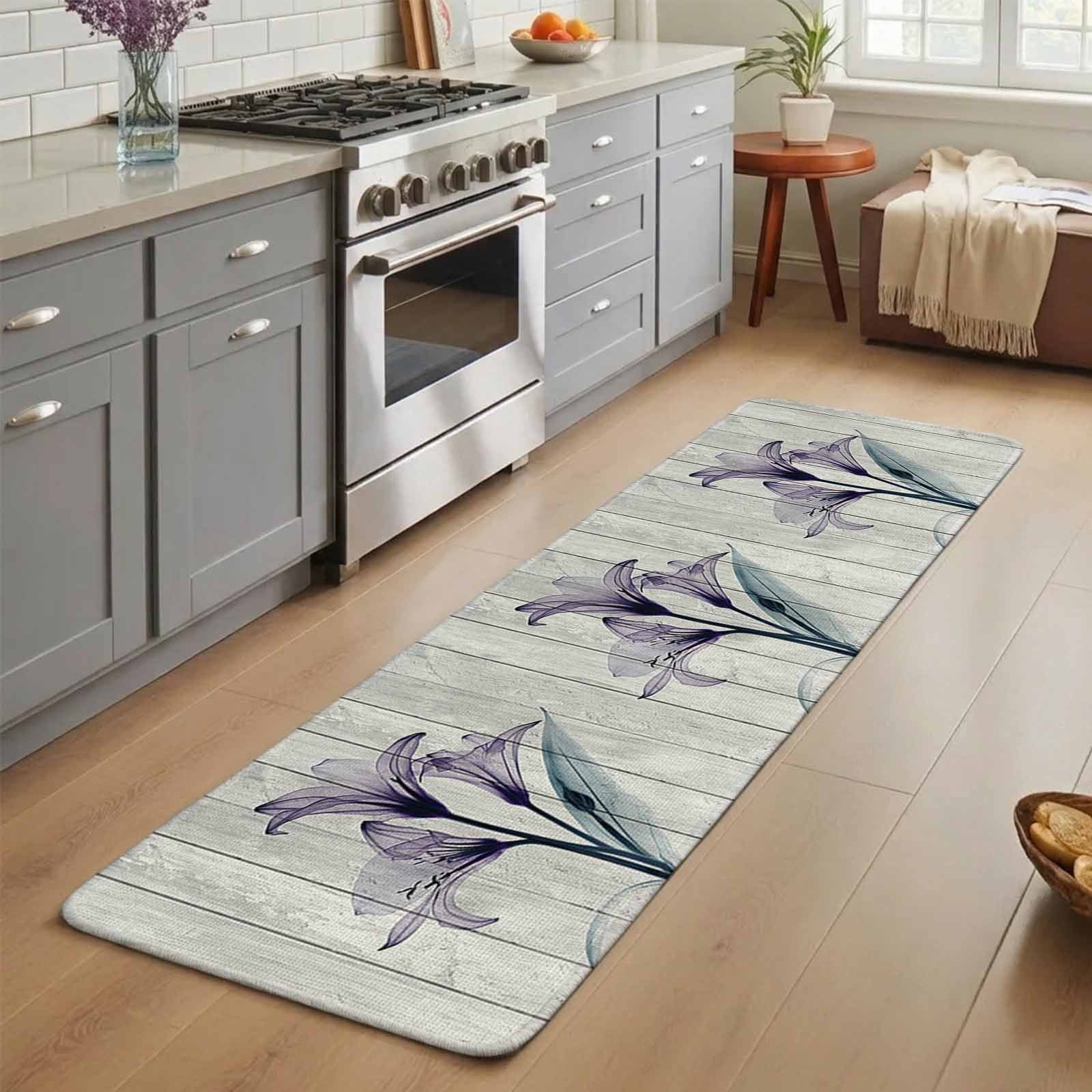 Abstract Ombre Washable Runner Rug 3X7 ft Purple Lily Wood Grain Non ...