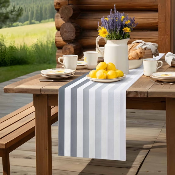 Abstract Ombre White Grey Stripe Table Runner 60 Inch Long Geometric ...