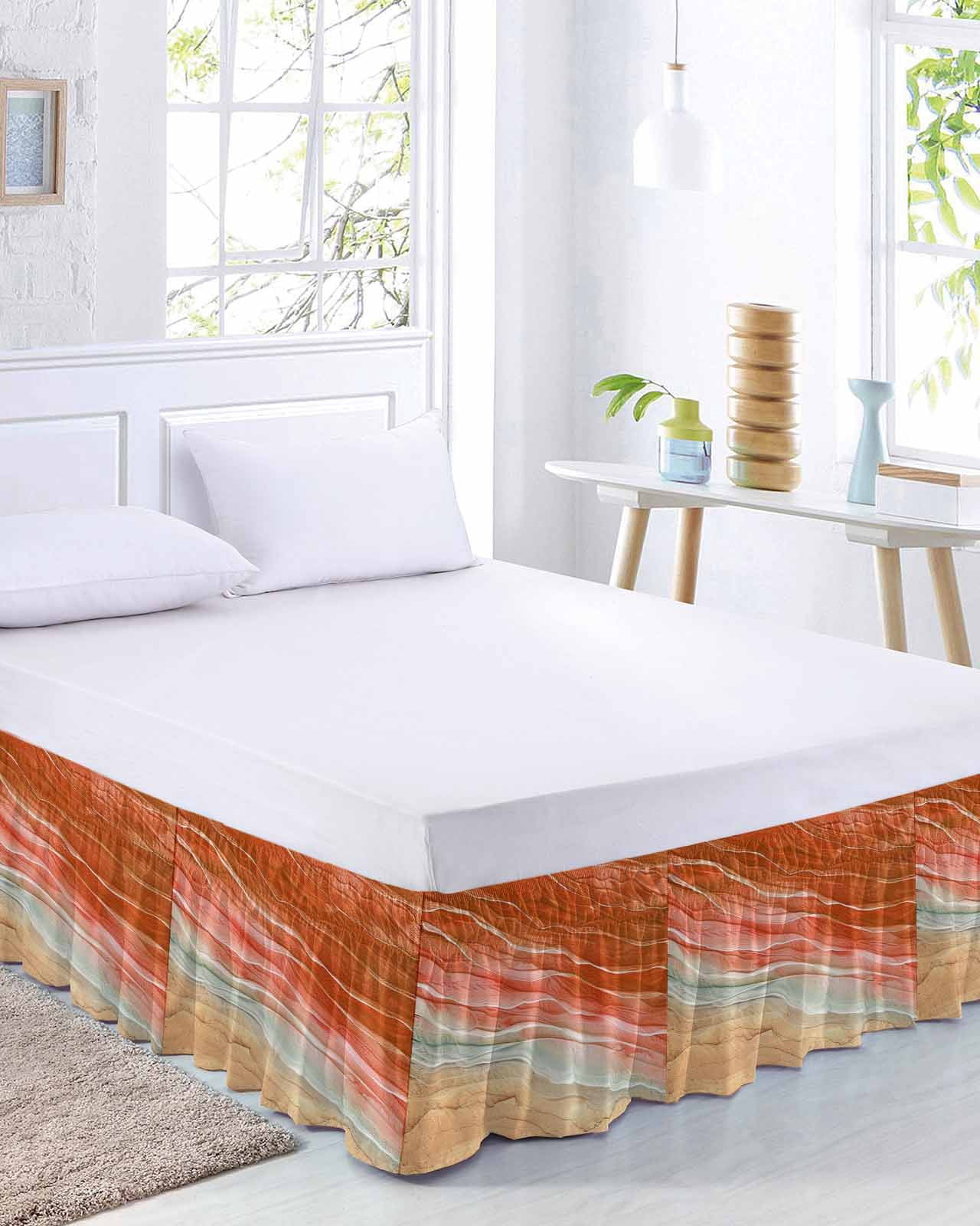 Abstract Orange Bed Skirt Queen Size 16 Inch Drop, Ocean Beach Lines ...