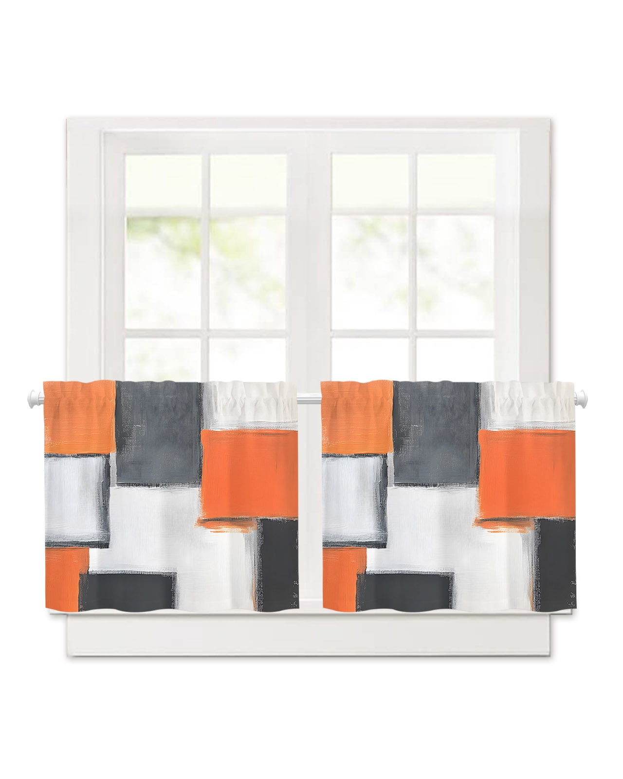Abstract Orange Black Grey Block Short Blackout Curtains 30 Inch Long ...