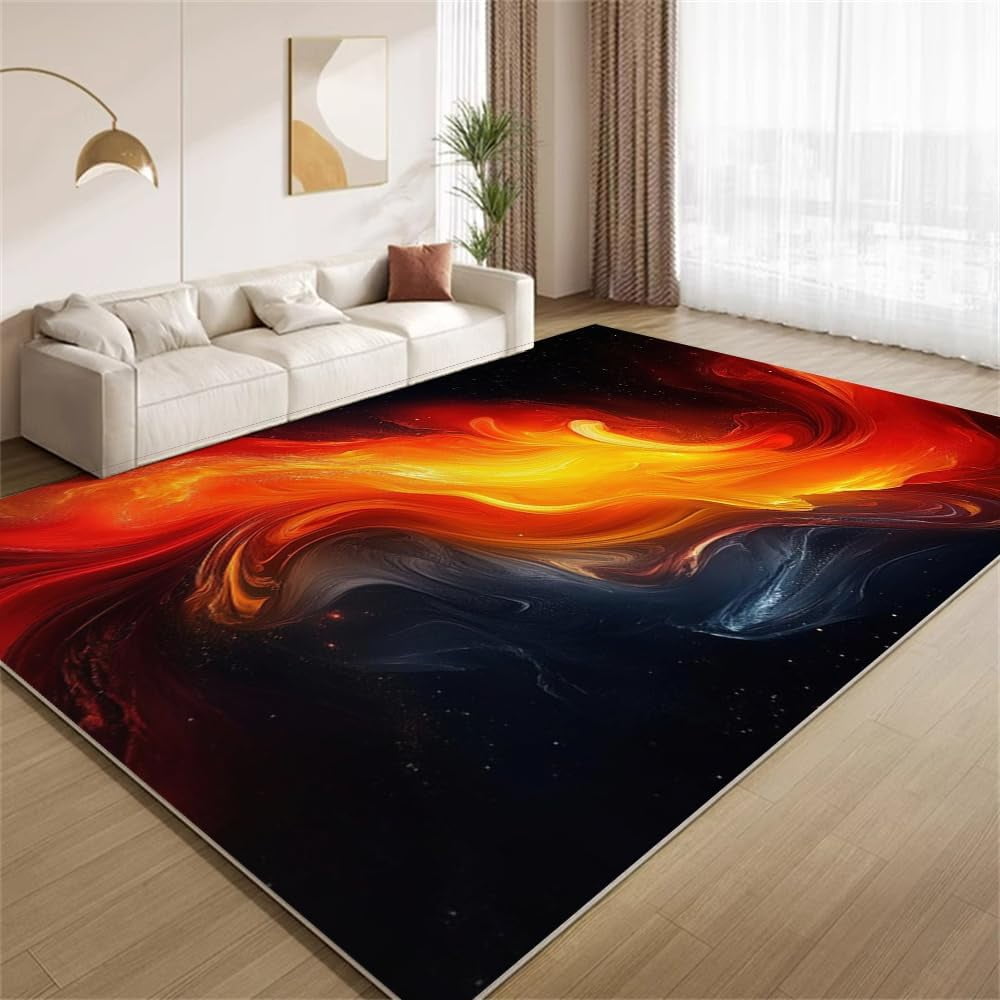 Abstract Orange Black Rug 3x5 Small Area Rugs Fluid Flame Burnt Orange ...