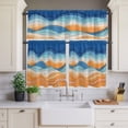 Abstract Orange Blue Ocean Waves Curtain Tier and Valance Set 3 Piece ...