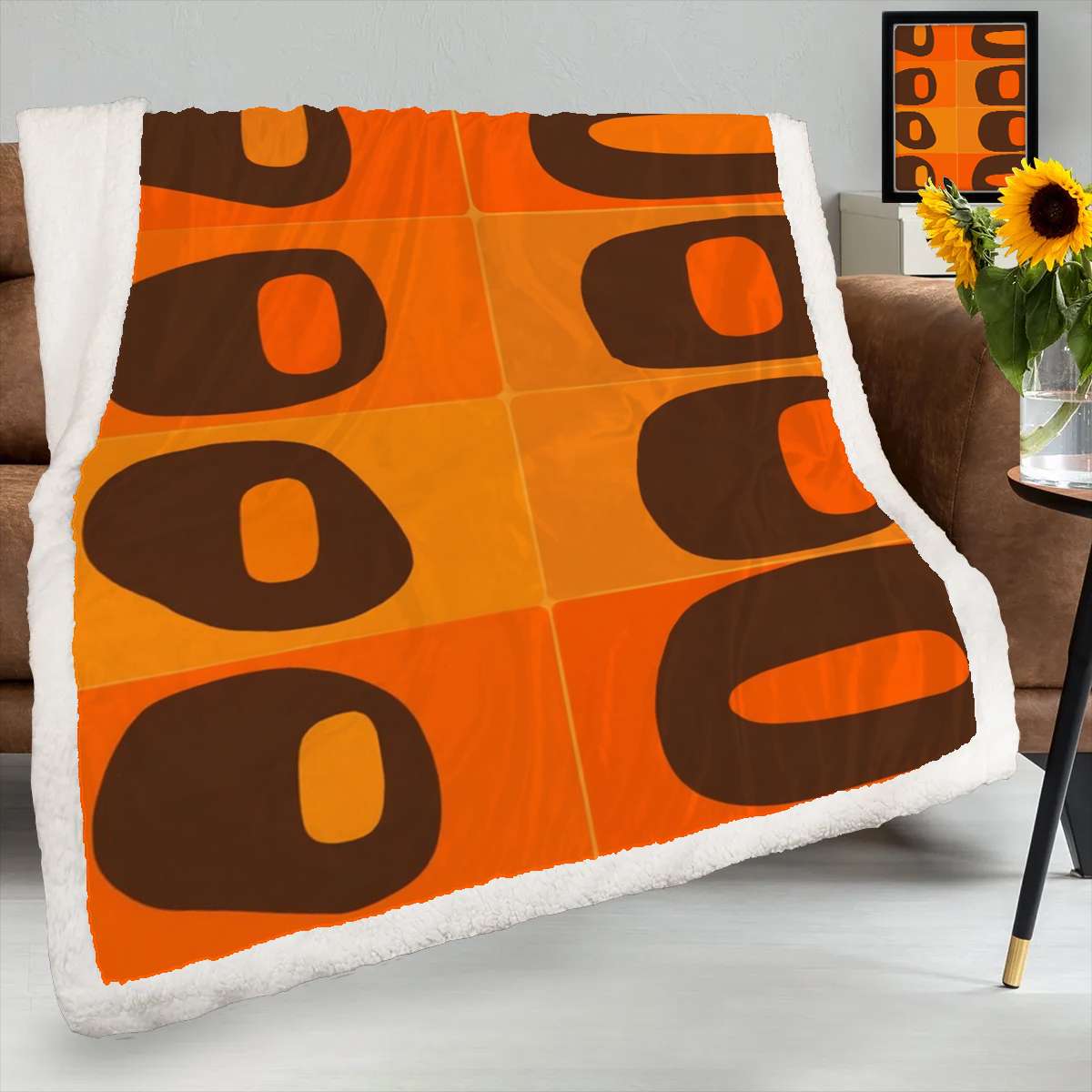 Abstract Orange Brown Geometric Shapes Sherpa Blanket Throw Blanket For ...