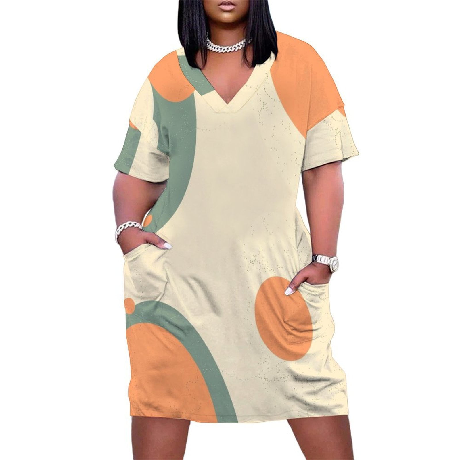 Abstract Orange Circles Dress Loose Pocket Dress Women Clothing 2025 New Arrivals Elegant Chic ...