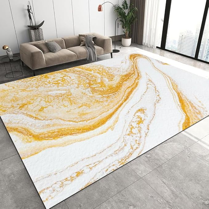 Abstract Orange Gold Fluid Art Area Rug, Modern Aesthetic Design ...