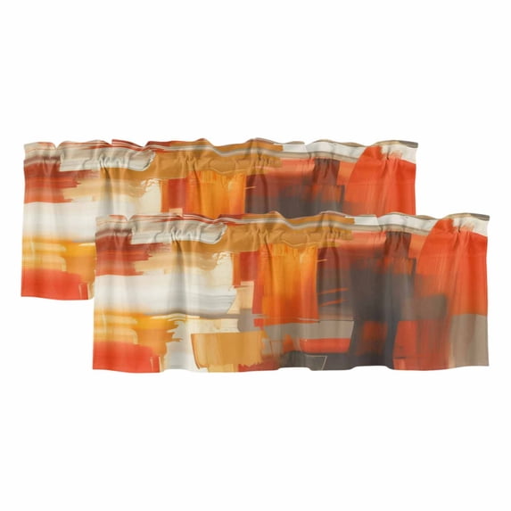 Abstract Orange Graffiti 2 Panels Kitchen Valance, Mottled Beige Brown ...