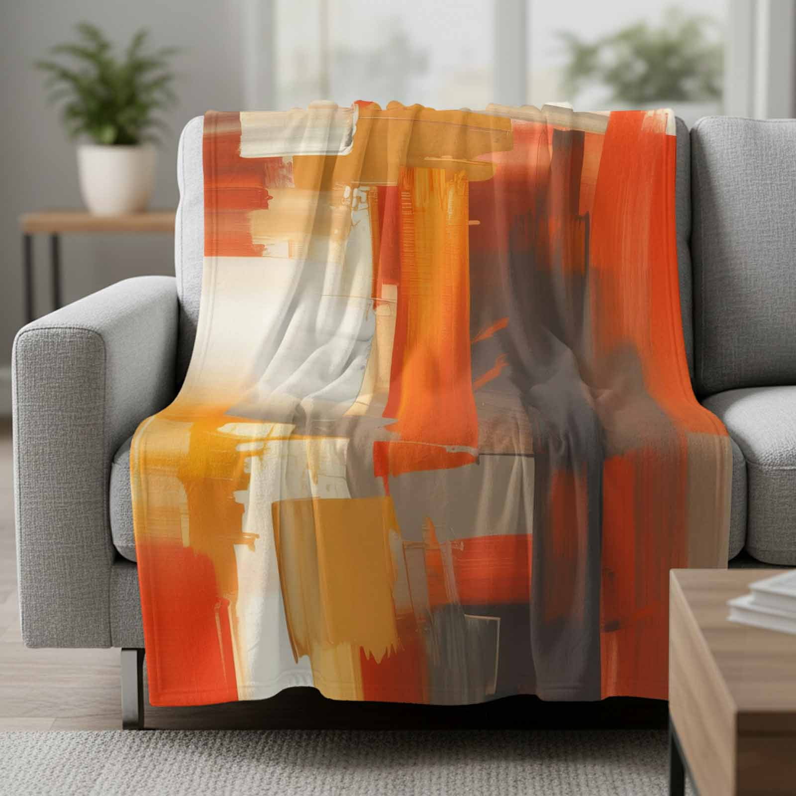 Abstract Orange Graffiti Fleece Throw Blanket Mottled Beige Brown Oil ...